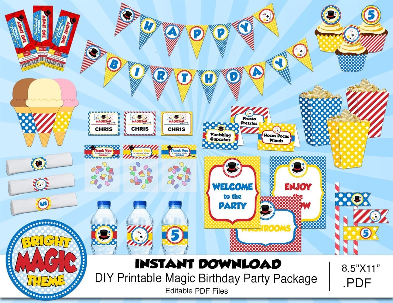 Birthday Magic Show DIY printable designs free from Chad Wonder